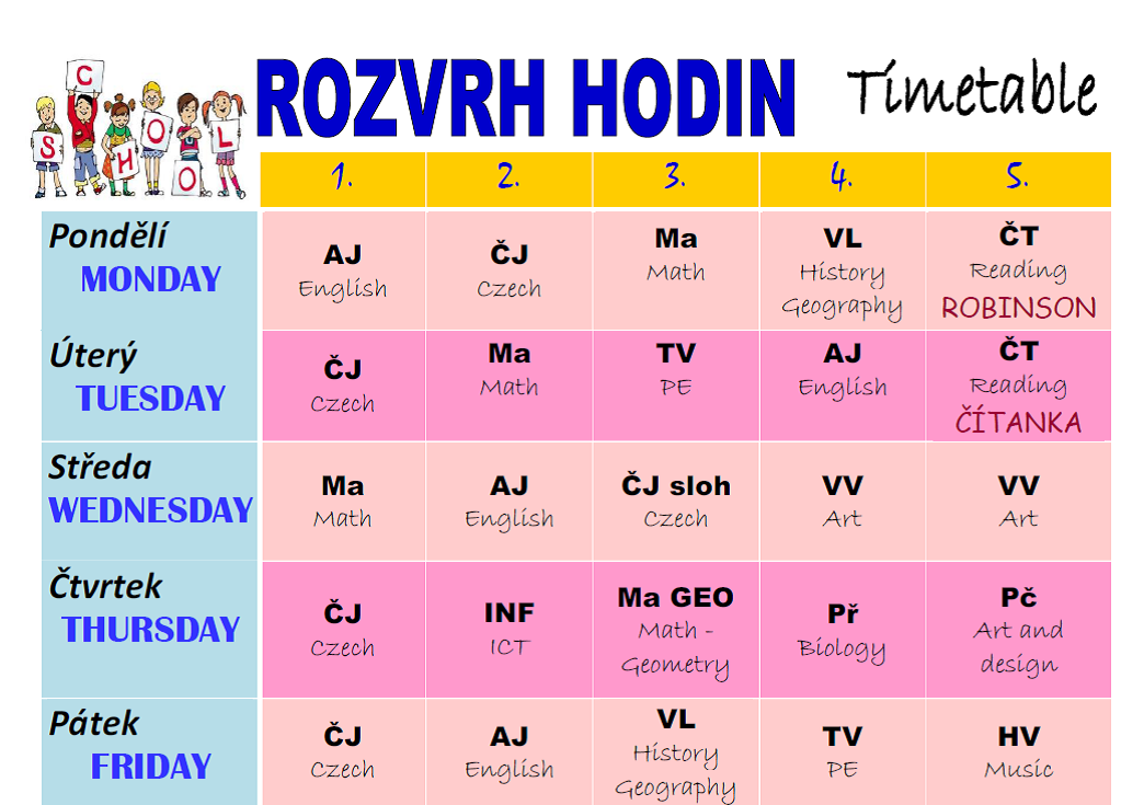 Rozvrh hodin :: Rytíři 4.A